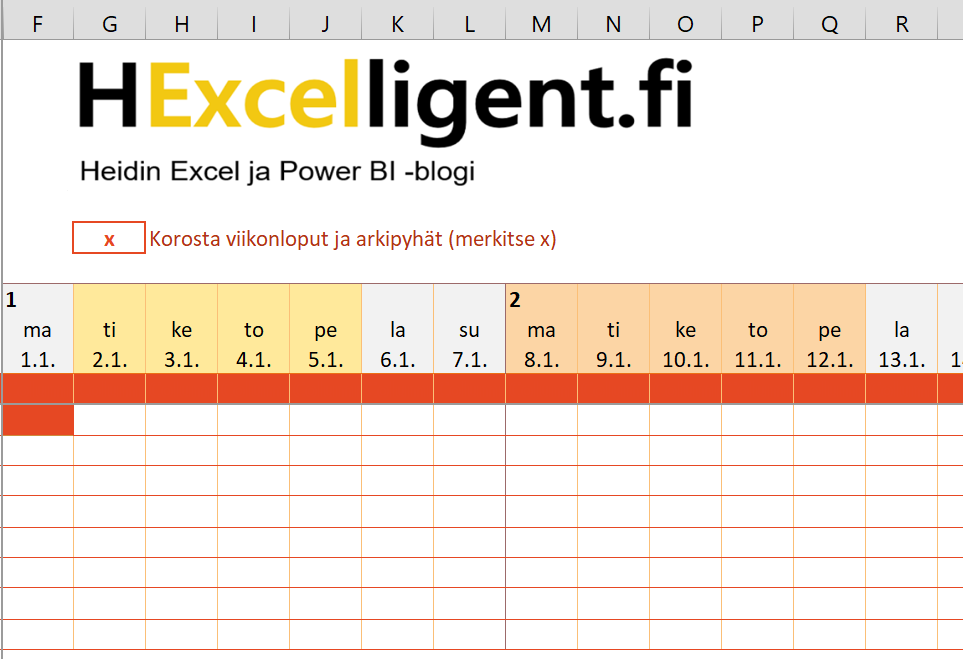 Vuoden 2019 kalenteri Excelissä | HExcelligent.fi
